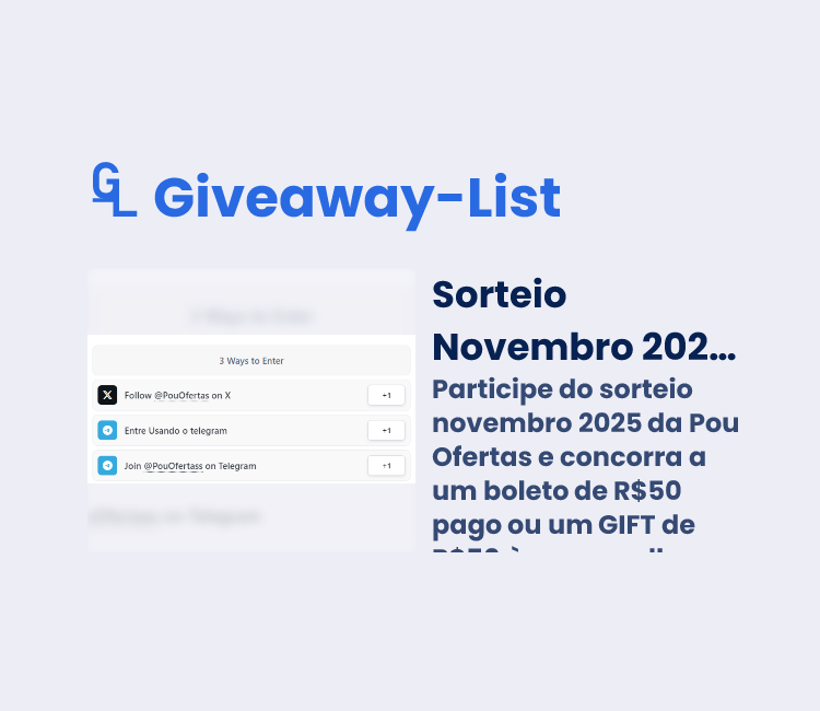 Sorteio Novembro 2025 POU OFERTAS - Gleam Giveaway