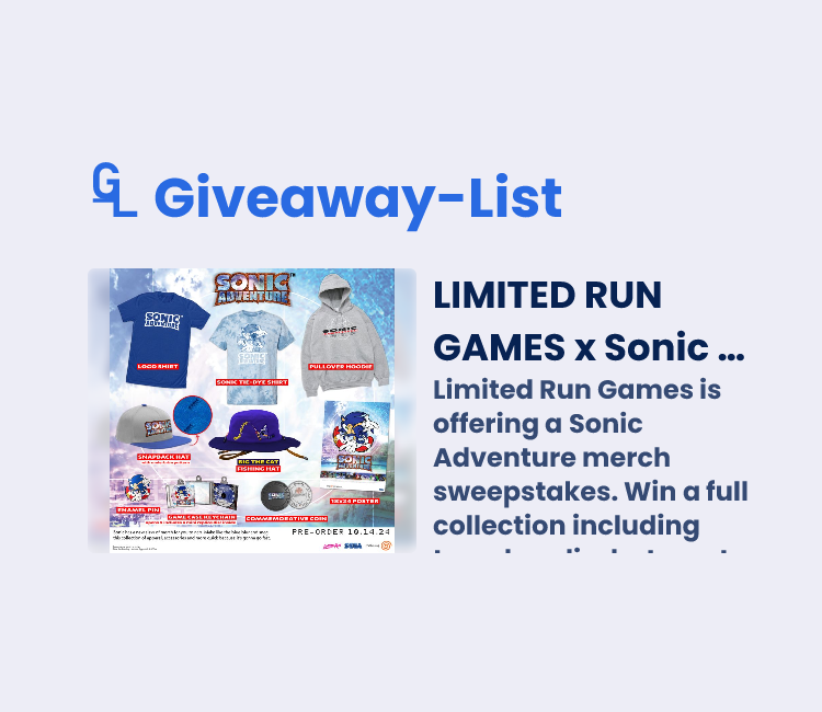 LIMITED RUN GAMES x Sonic Adventure Merch SWEEPSTAKES - Gleam Giveaway