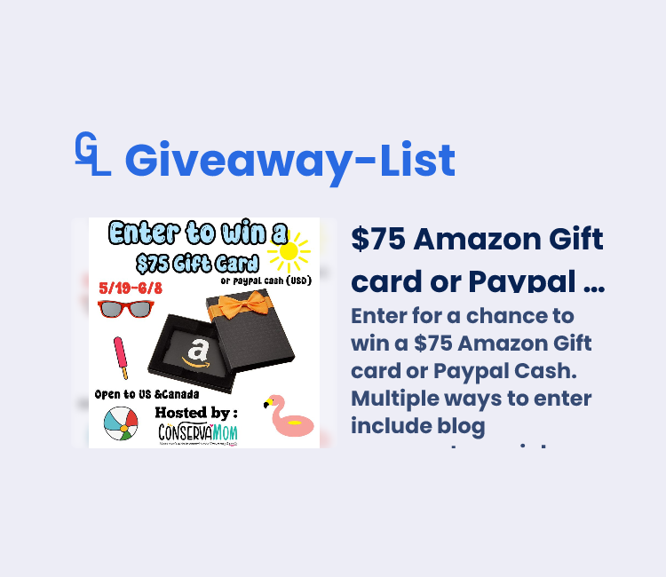 $75 Amazon Gift card or Paypal Cash - Rafflecopter Giveaway