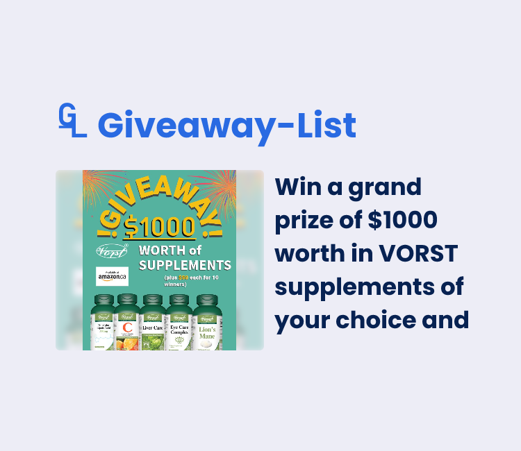 Win a grand prize of $1000 worth in VORST supplements of your choice ...